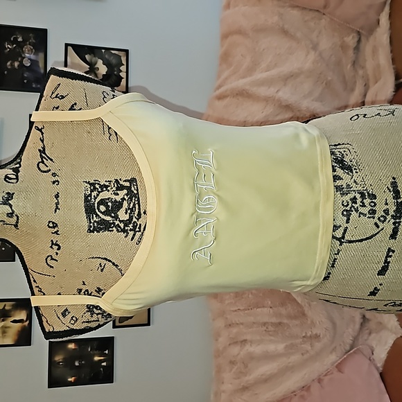 Tops | Yellow Crop Angel Tank | Poshmark